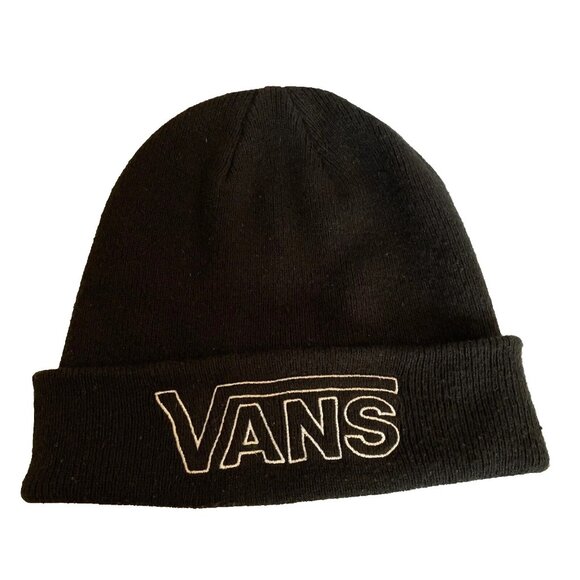 Vans | Accessories | Vans Black Beanie Logo Cuff Knit Ski Hat Cap One ...